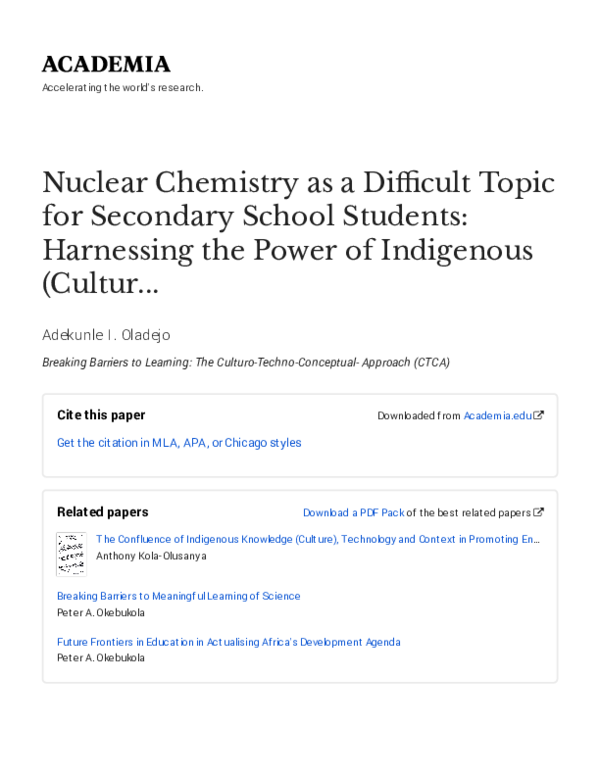 (PDF) Nuclear Chemistry as a Difficult Topic for Secondary School ...