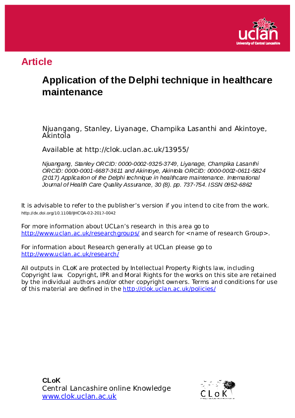 (PDF) Application of the Delphi technique in healthcare maintenance