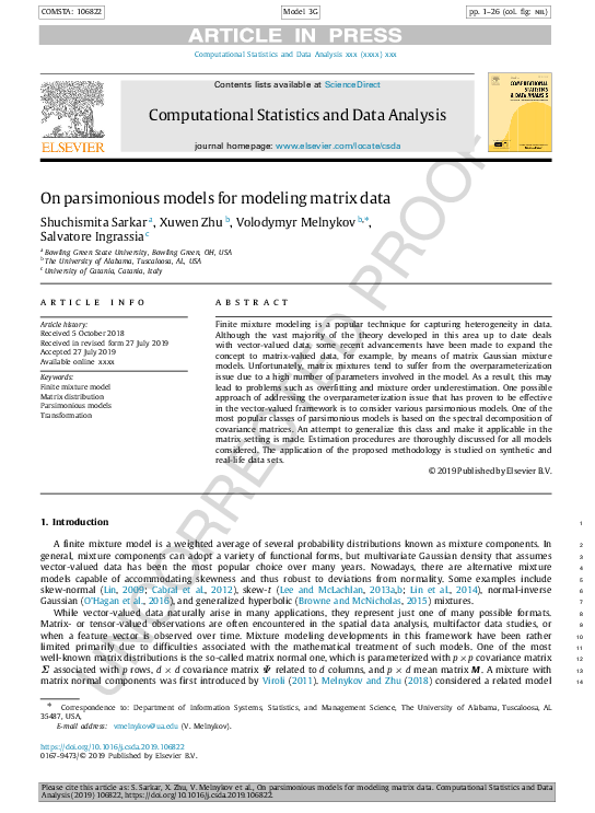 Pdf On Parsimonious Models For Modeling Matrix Data