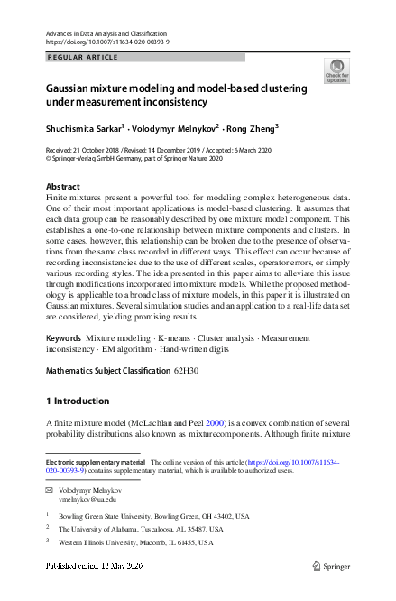 (PDF) Gaussian mixture modeling and model-based clustering under measurement inconsistency