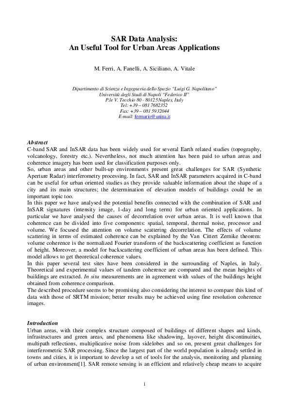 (PDF) SAR Data Analysis: An Useful Tool for Urban Areas Applications