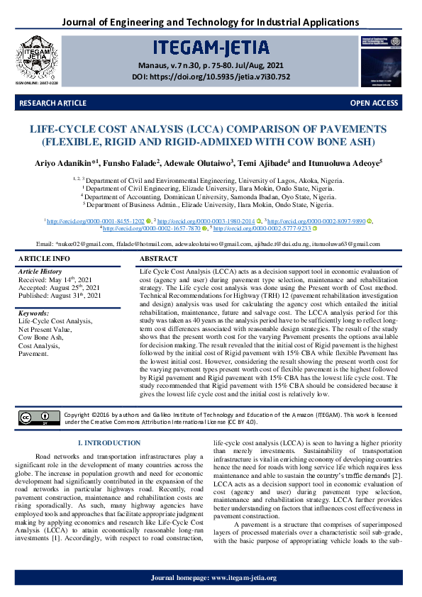(PDF) Life-Cycle Cost Analysis (LCCA) comparison of pavements (Flexible, rigid and rigid-admixed ...