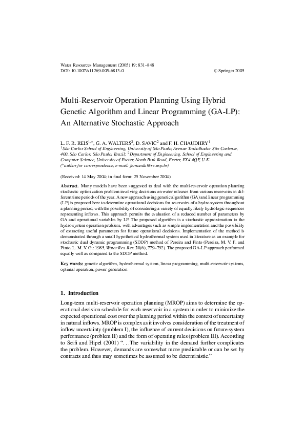 (PDF) Multi-Reservoir Operation Planning Using Hybrid Genetic Algorithm and Linear Programming ...