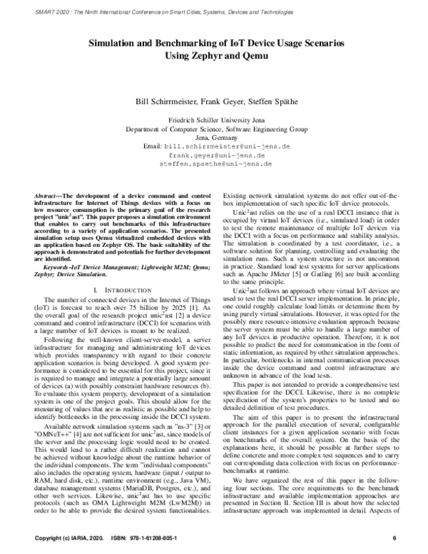 (PDF) Simulation and Benchmarking of IoT Device Usage Scenarios Using Zephyr and Qemu