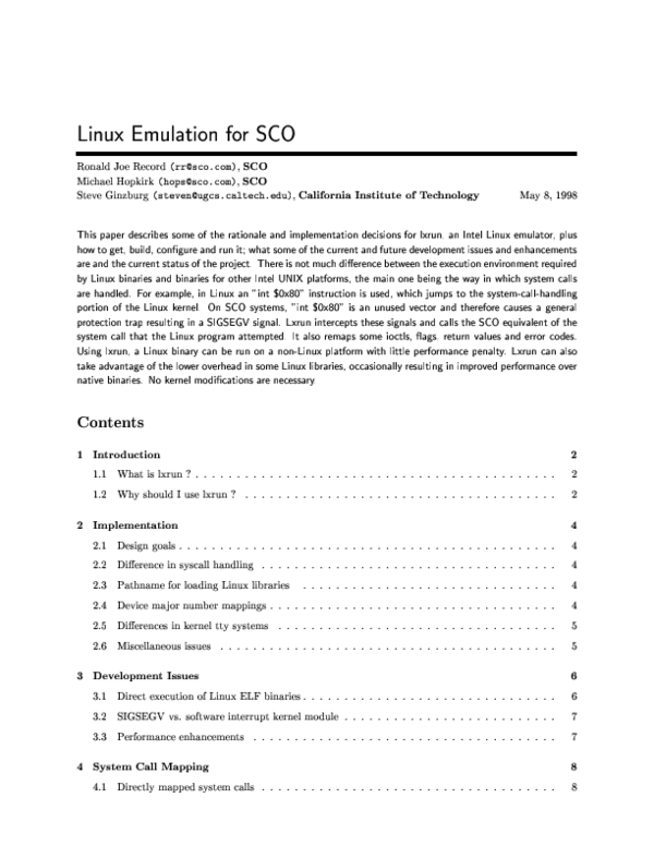 (PDF) Linux Emulation for SCO