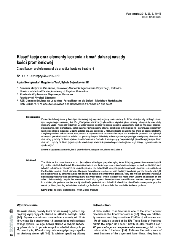 (PDF) Classification and elements of distal radius fractures treatment