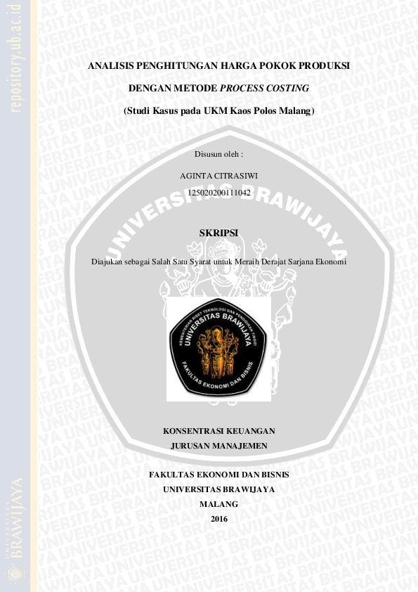 (PDF) ANALISIS PENGHITUNGAN HARGA POKOK PRODUKSI DENGAN METODE PROCESS COSTING (Studi Kasus pada ...