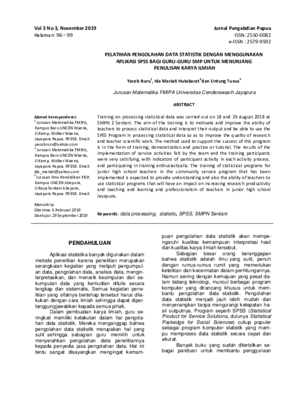(PDF) Pelatihan Pengolahan Data Statistik Dengan Menggunakan Aplikasi SPSS Bagi Guru-Guru SMP ...