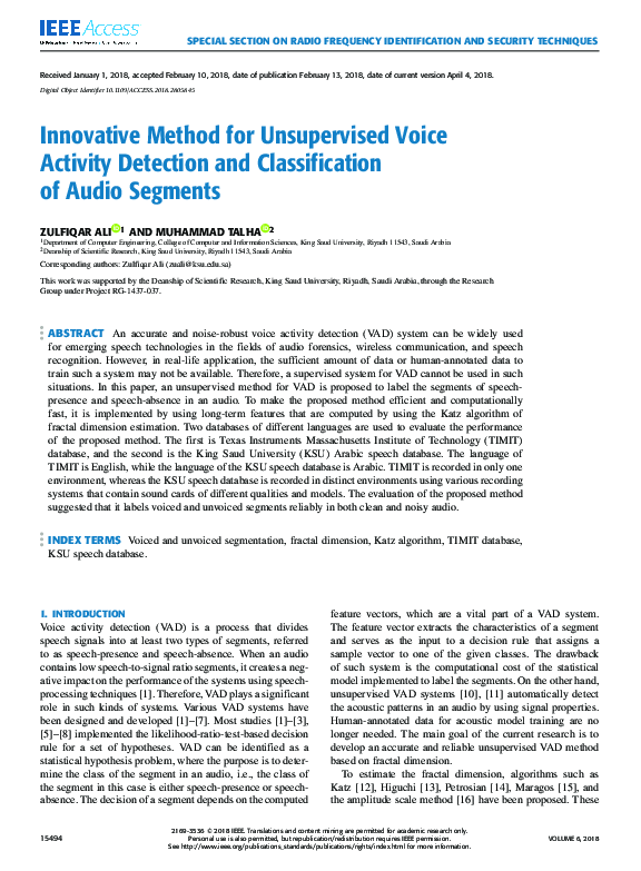 (PDF) Innovative Method for Unsupervised Voice Activity Detection and Classification of Audio ...