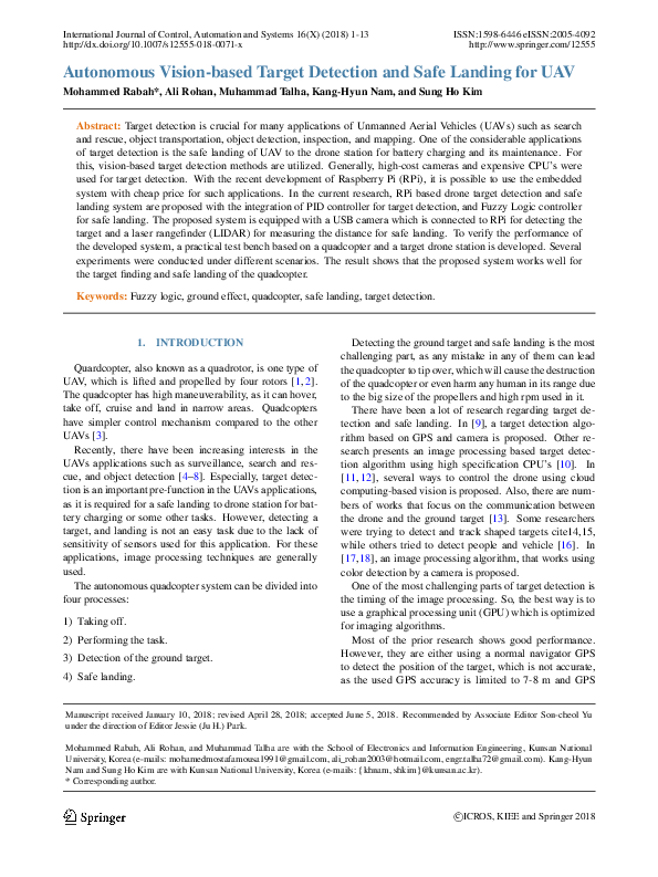 (PDF) Autonomous Vision-based Target Detection and Safe Landing for UAV