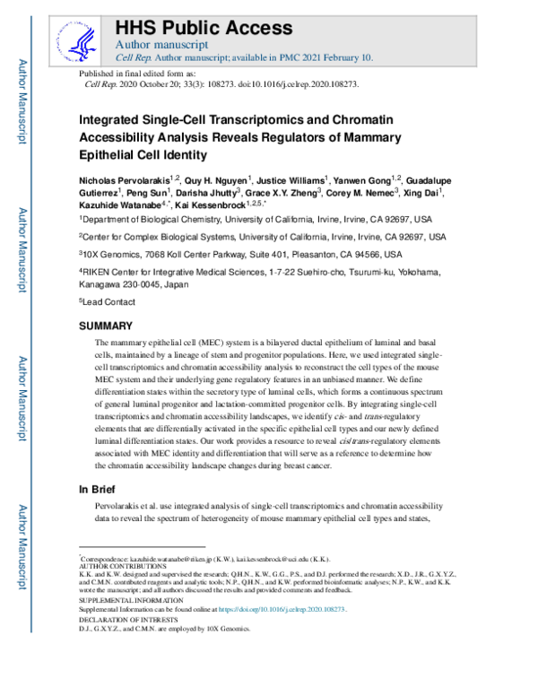 (PDF) Integrated Single-Cell Transcriptomics and Chromatin Accessibility Analysis Reveals ...