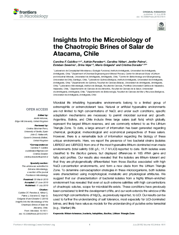 (PDF) Insights Into the Microbiology of the Chaotropic Brines of Salar ...