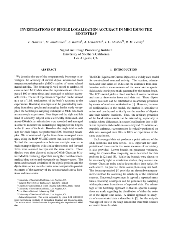 (PDF) Investigations of dipole localization accuracy in MEG using the bootstrap