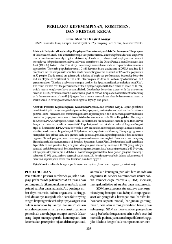 (PDF) Perilaku Kepemimpinan, Komitmen, Dan Prestasi Kerja