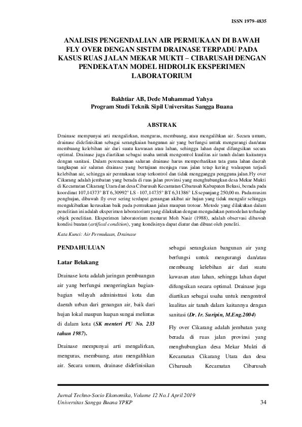 (PDF) Analisis Pengendalian Air Permukaan Di Bawah Fly Over Dengan ...