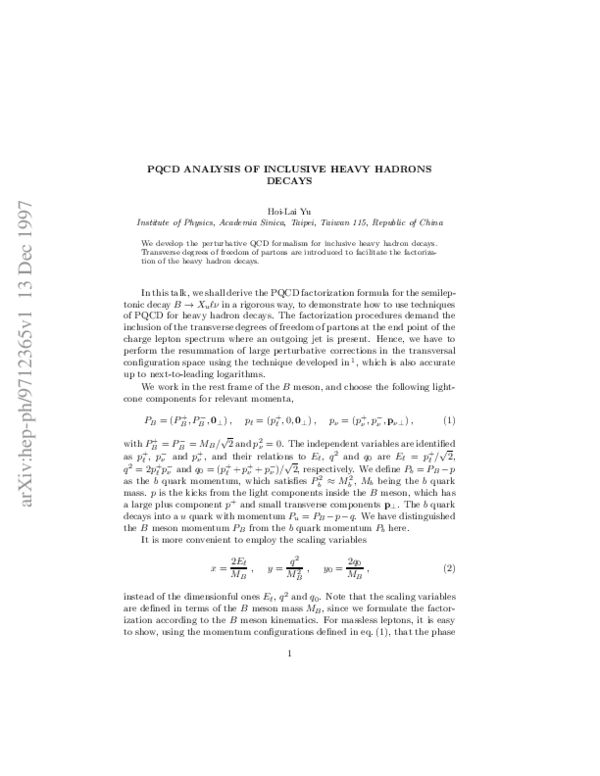 (PDF) PQCD Analysis of Inclusive Heavy Hadrons Decays