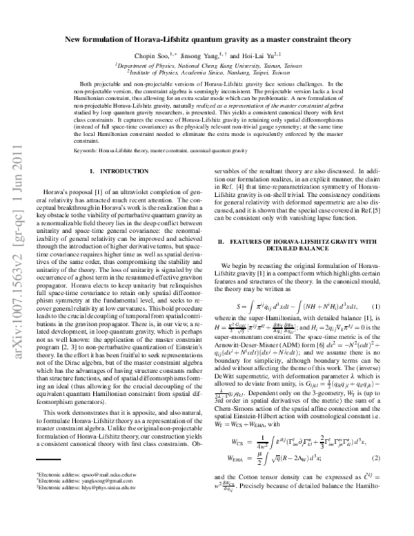 (PDF) New formulation of Horava–Lifshitz quantum gravity as a master ...