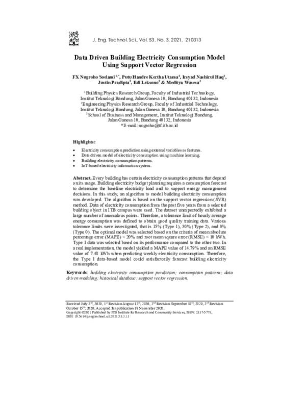Pdf Data Driven Building Electricity Consumption Model Using Support Vector Regression