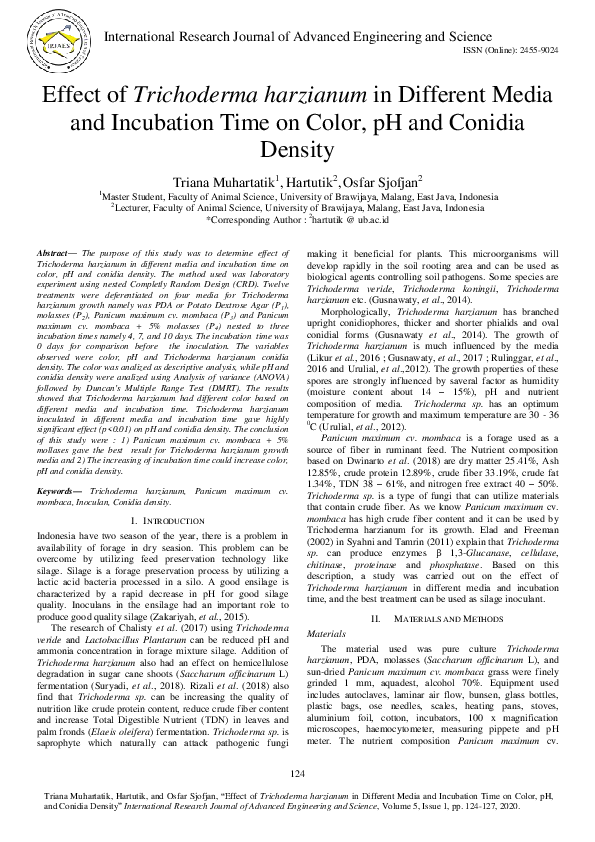 (PDF) Effect of Trichoderma harzianum in Different Media and Incubation Time on Color, pH and ...