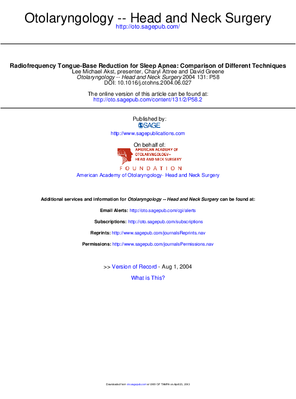 (PDF) Radiofrequency tongue-base reduction for sleep apnea: Comparison ...