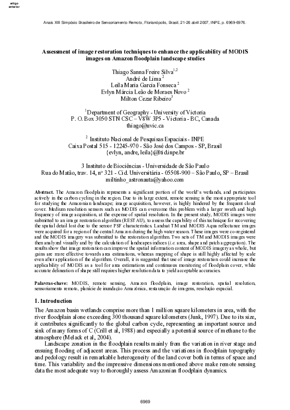 (PDF) Assessment of Image Restoration techniques to Remote Sensing Applications