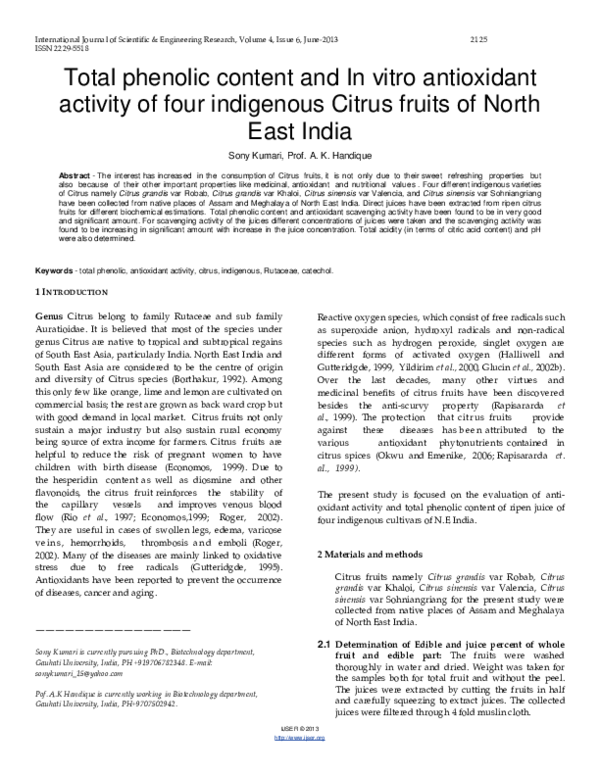 (PDF) Total phenolic content and In vitro antioxidant activity of four indigenous Citrus fruits ...