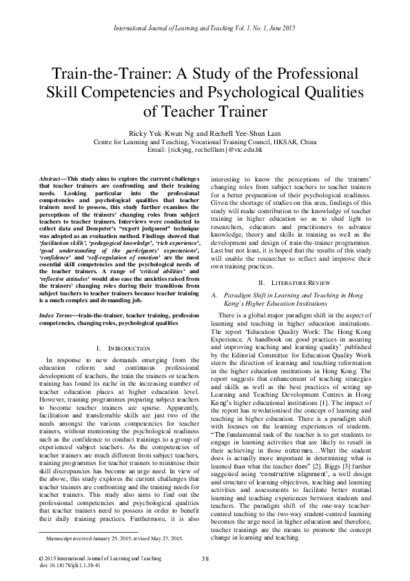 (PDF) Train-the-Trainer: A Study of the Professional Skill Competencies ...