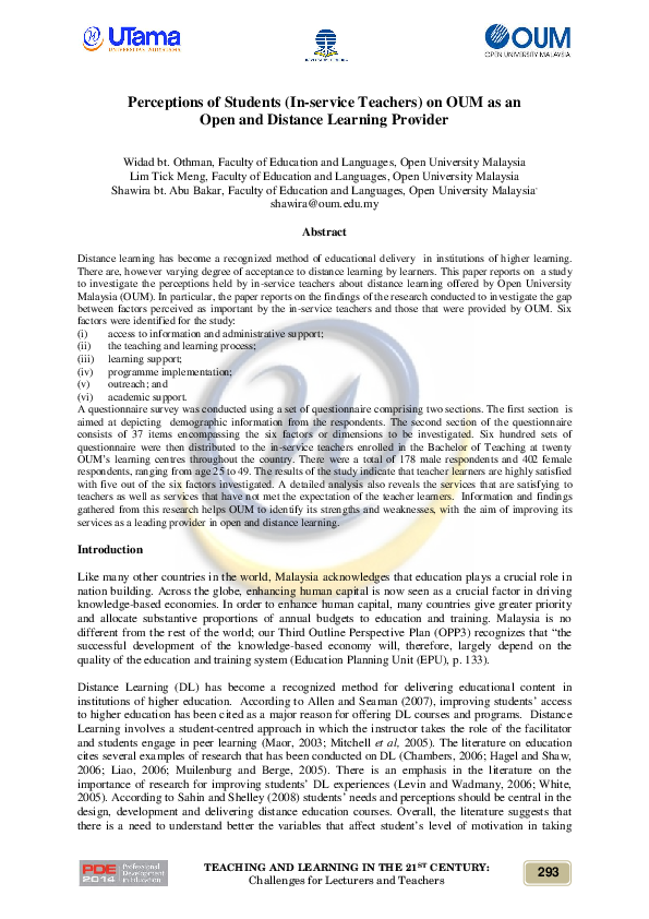 (PDF) Perceptions of Students (In-Service Teachers) on Oum as an Open ...