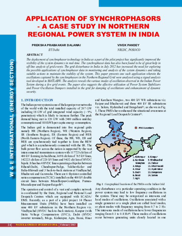 (PDF) Application of synchrophasors - a case study in northern regional power system in india