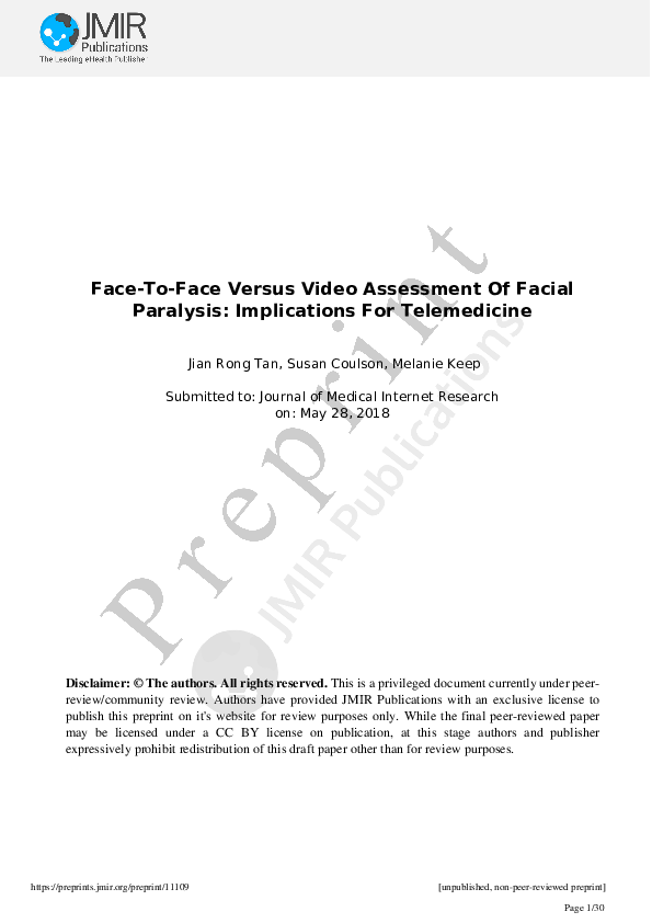 (PDF) Face-to-Face Versus Video Assessment of Facial Paralysis ...