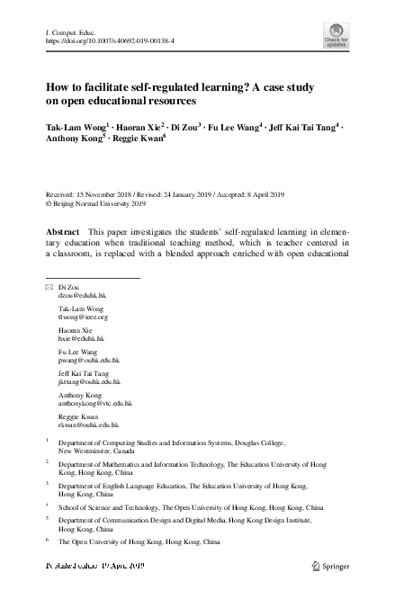 (PDF) How to facilitate self-regulated learning? A case study on open educational resources