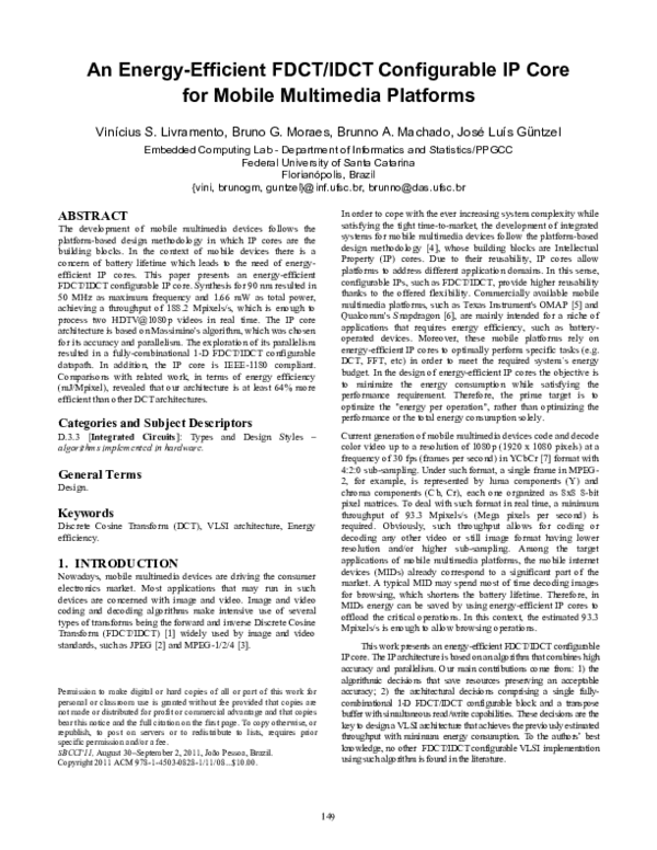 (PDF) An energy-efficient FDCT/IDCT configurable IP core for mobile multimedia platforms