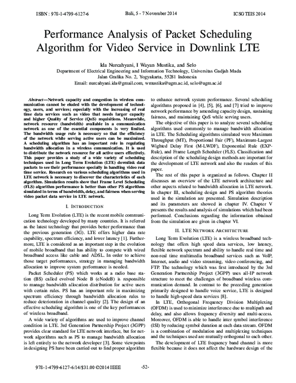 (PDF) Performance analysis of packet scheduling algorithm for video service in downlink LTE