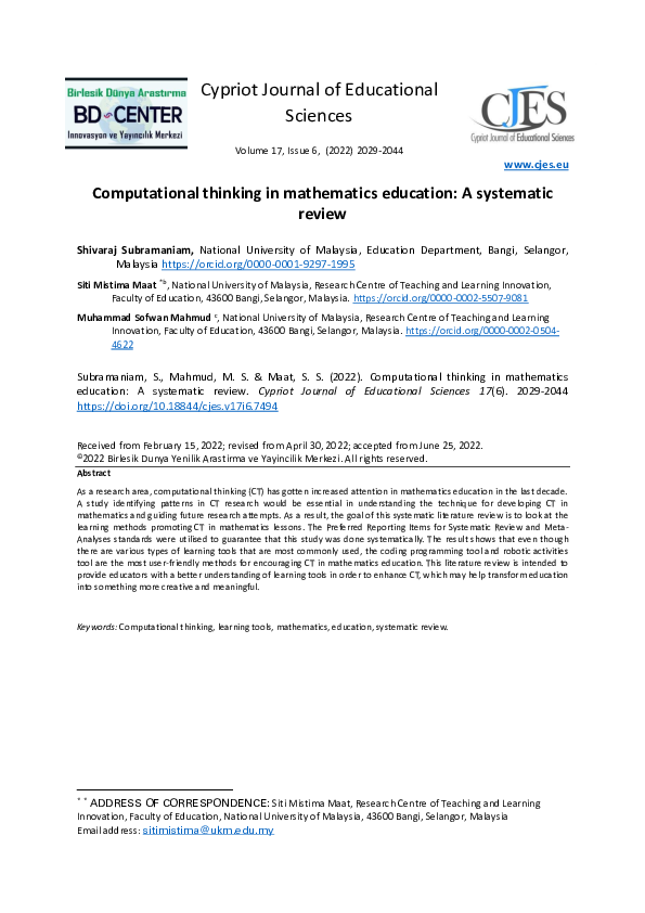 (PDF) Computational thinking in mathematics education: A systematic review