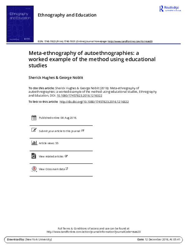 (PDF) Meta-ethnography of autoethnographies: a worked example of the ...