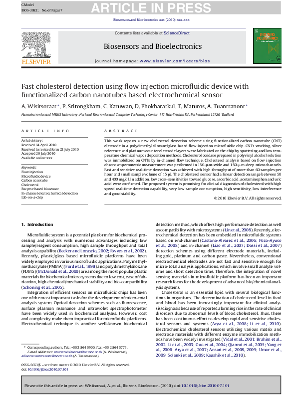 Pdf Fast Cholesterol Detection Using Flow Injection Microfluidic