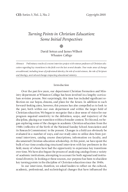 (PDF) Turning Points in Christian Education: Some Initial Perspectives