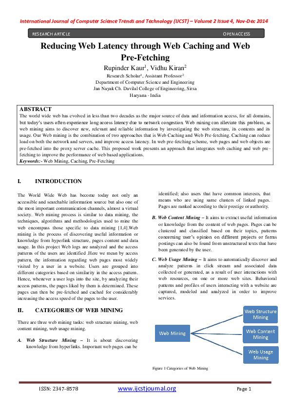 (PDF) RESEARCH ARTICLE OPEN ACCESS Reducing Web Latency through Web Caching and Web Pre-Fetching ...