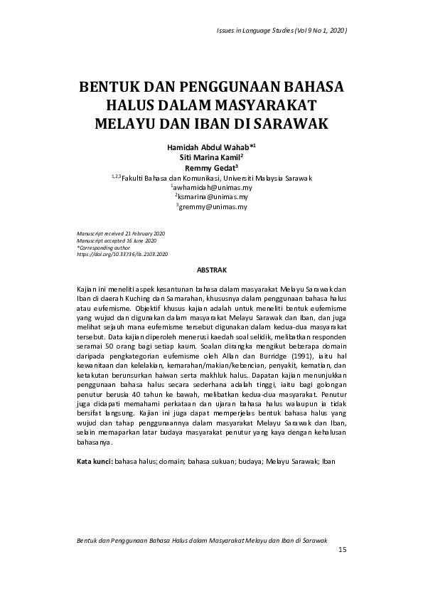 (PDF) Bentuk dan Penggunaan Bahasa Halus dalam Masyarakat Melayu dan ...