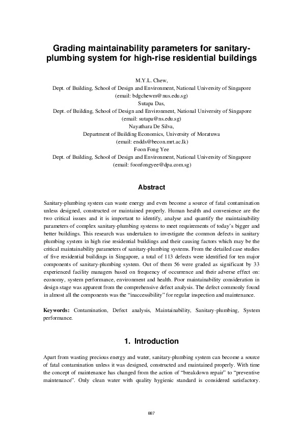 (PDF) Grading Maintainability Parameters for Sanitary-Plumbing System ...