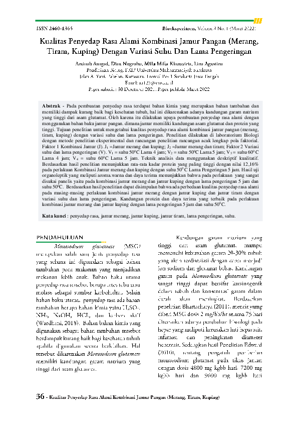 (PDF) Kualitas Penyedap Rasa Alami Kombinasi Jamur Pangan (Merang ...