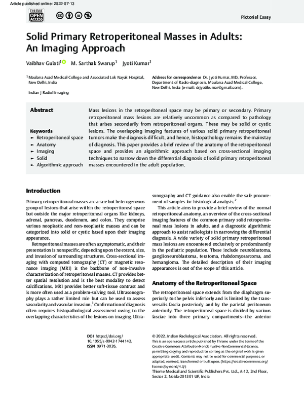 (PDF) Solid Primary Retroperitoneal Masses in Adults: An Imaging Approach