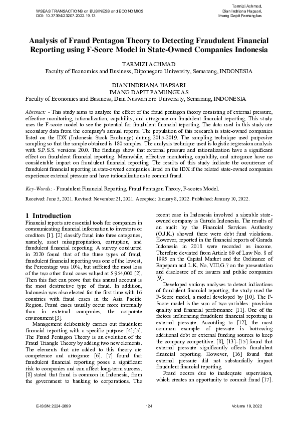 (PDF) Analysis of Fraud Pentagon Theory to Detecting Fraudulent Financial Reporting using F ...