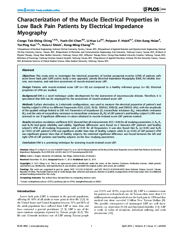 (PDF) Characterization of the Muscle Electrical Properties in Low Back ...