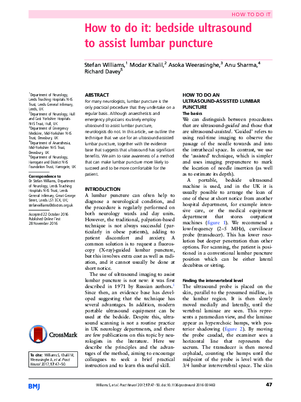 (PDF) How to do it: bedside ultrasound to assist lumbar puncture