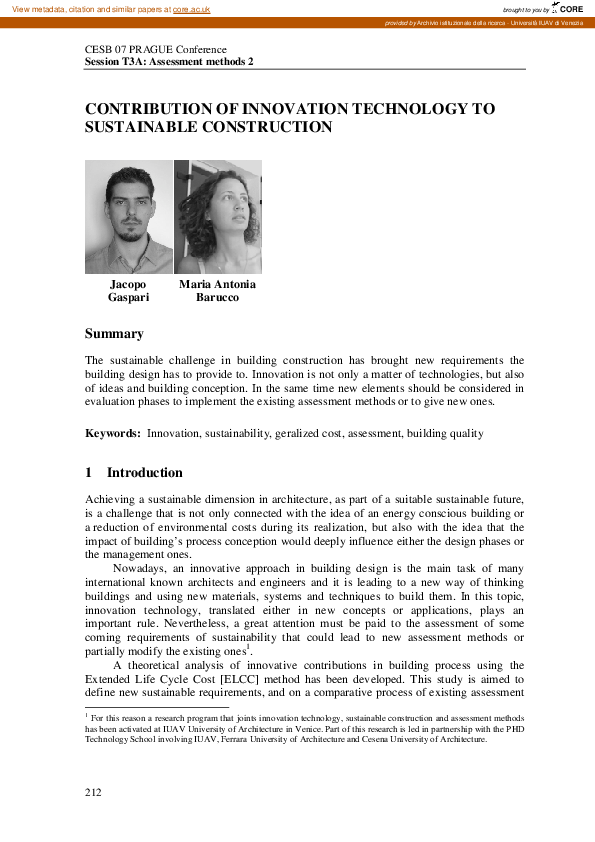 (PDF) Contribution of Innovation Technology to Sustainable Construction