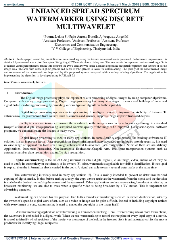 (PDF) Enhanced Spread Spectrum Watermarker Using Discrete Multiwavelet