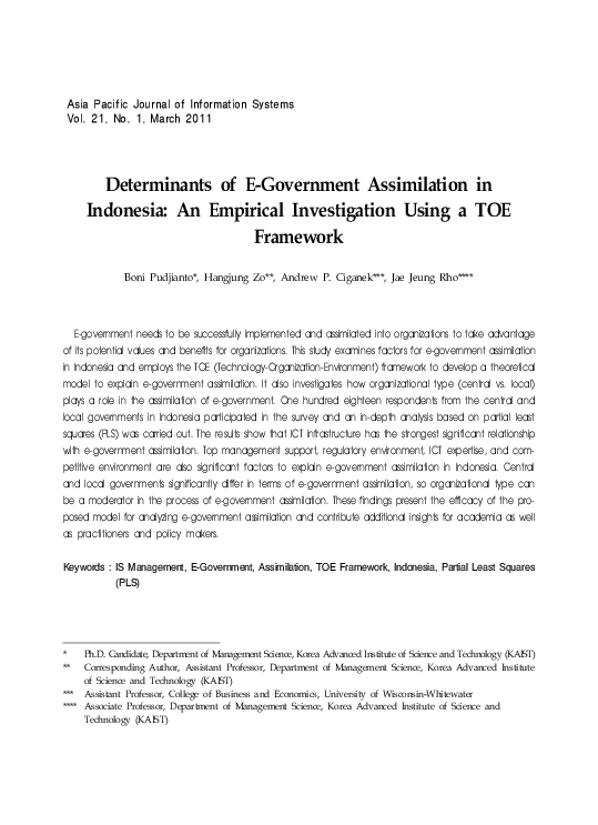 (PDF) Determinants of E-Government Assimilation in Indonesia: An Empirical Investigation Using a ...