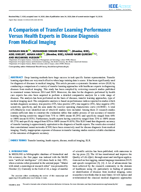 (PDF) A Comparison of Transfer Learning Performance Versus Health Experts in Disease Diagnosis ...