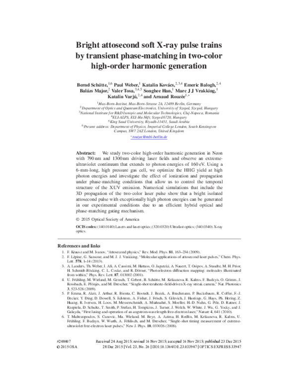 (PDF) Bright attosecond soft X-ray pulse trains by transient phase-matching in two-color high ...